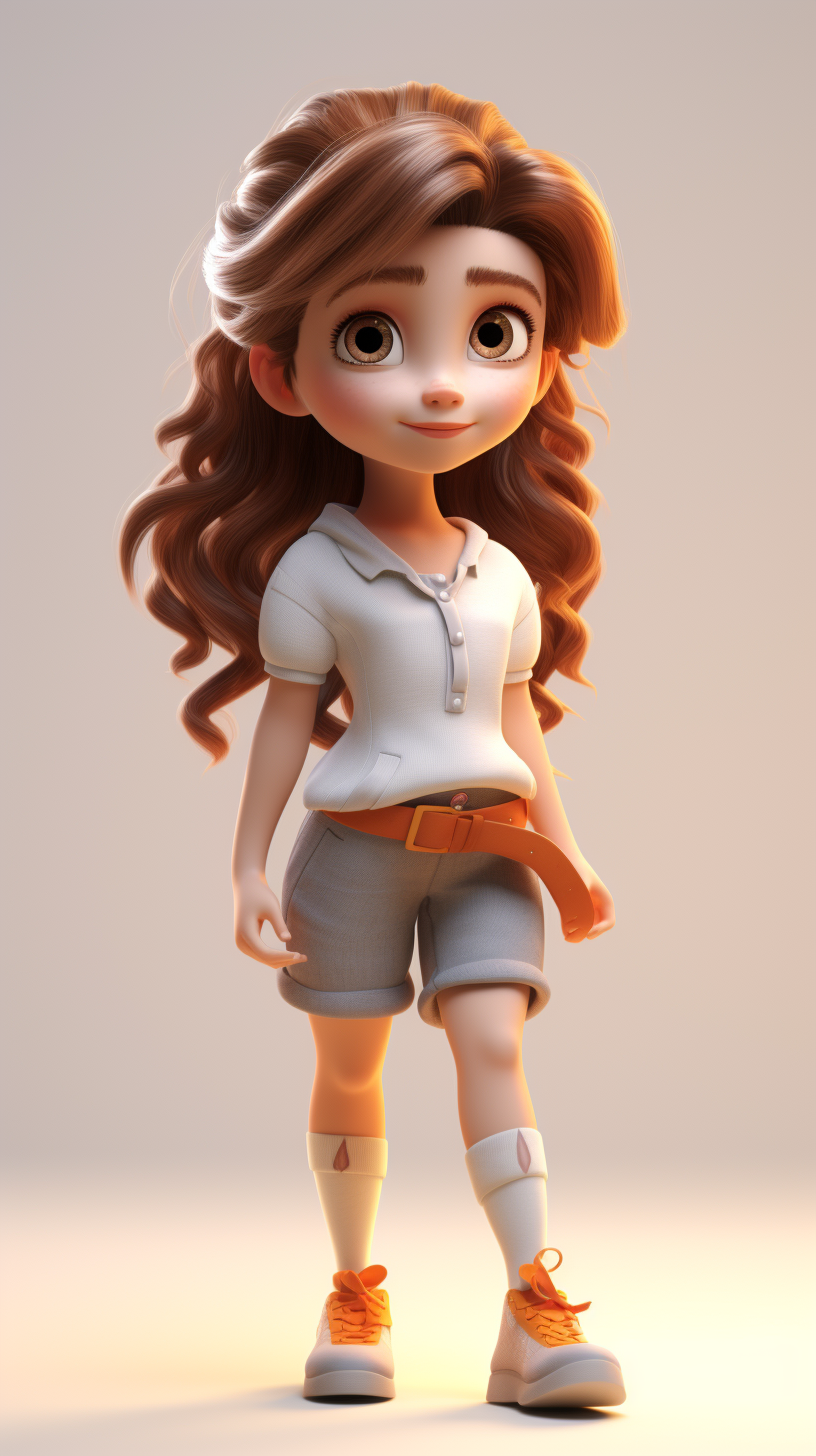 Cartoon Girl in 3D Disney Style with Full Body on White BackgroundAI绘画 ...
